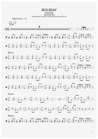 Holiday - Green Day - Drum Sheet Music - AriaMus.com – DrumSetSheetMusic