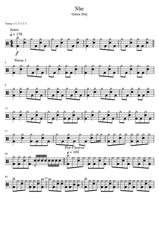 She - Green Day - Drum Sheet Music - AriaMus.com – DrumSetSheetMusic