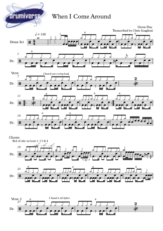 When I Come Around - Green Day - Drum Sheet Music - AriaMus.com ...