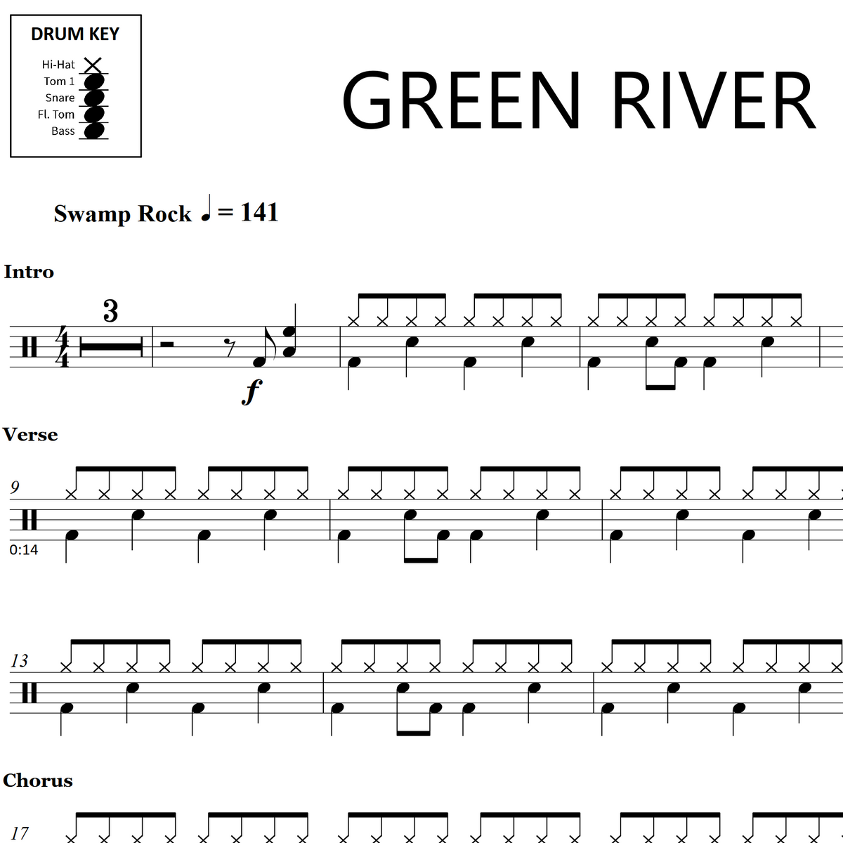 Green River - Creedence Clearwater Revival (CCR) - Drum Sheet Music ...