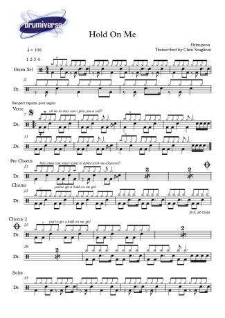 Hold on Me - Grinspoon - Drum Sheet Music - AriaMus.com – DrumSetSheetMusic
