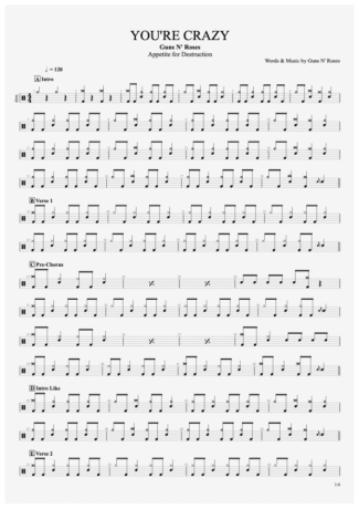 You're Crazy - Guns N' Roses - Drum Sheet Music - AriaMus.com ...