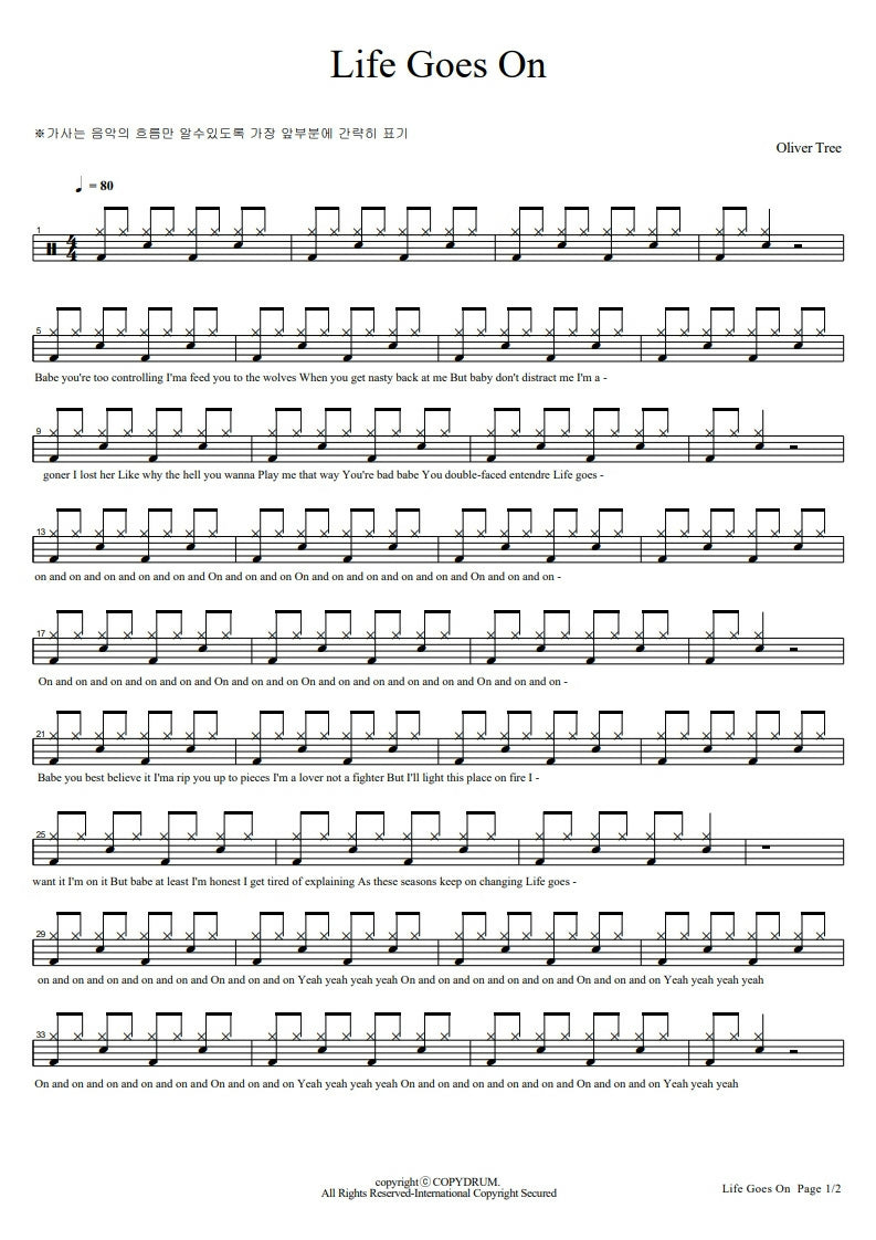 Life Goes On - Oliver Tree - Drum Sheet Music - COPYDRUM ...