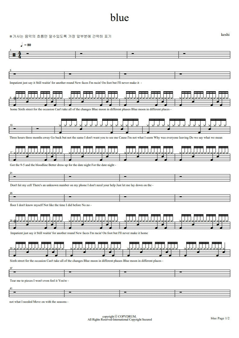 Blue - Keshi - Drum Sheet Music - COPYDRUM – DrumSetSheetMusic