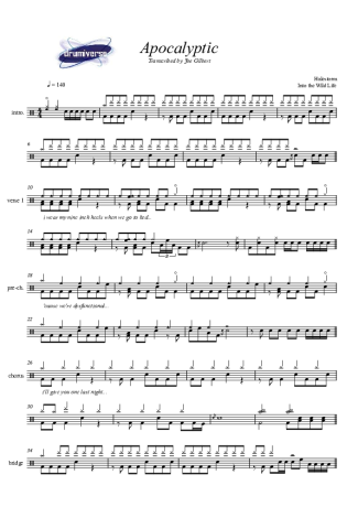 Apocalyptic - Halestorm - Drum Sheet Music - AriaMus.com – DrumSetSheetMusic
