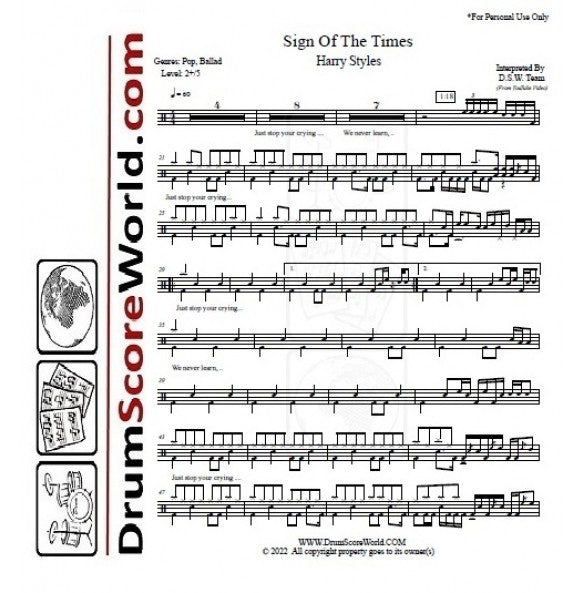 Sign of the Times - Harry Styles - Drum Sheet Music - DrumScoreWorld ...