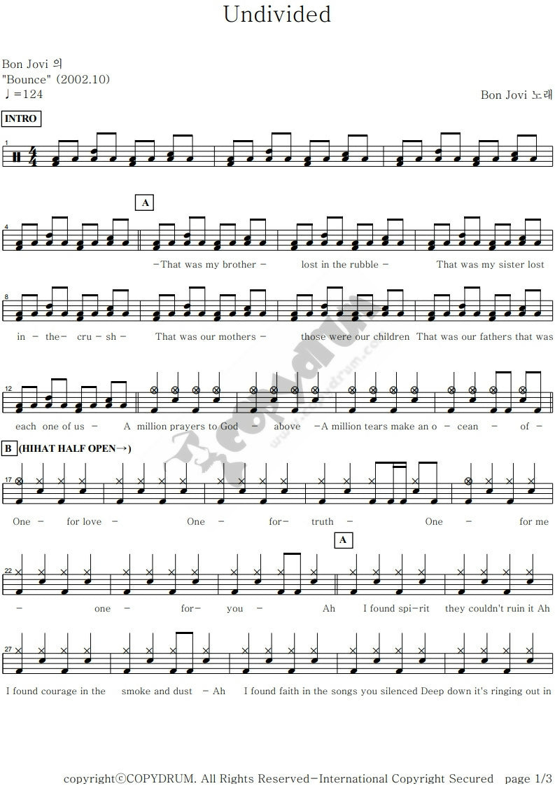 Undivided - Bon Jovi - Drum Sheet Music - COPYDRUM – DrumSetSheetMusic