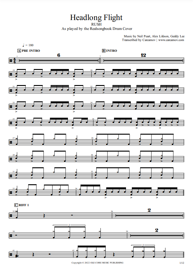 Headlong Flight - Rush - Drum Sheet Music - Realsongbook ...