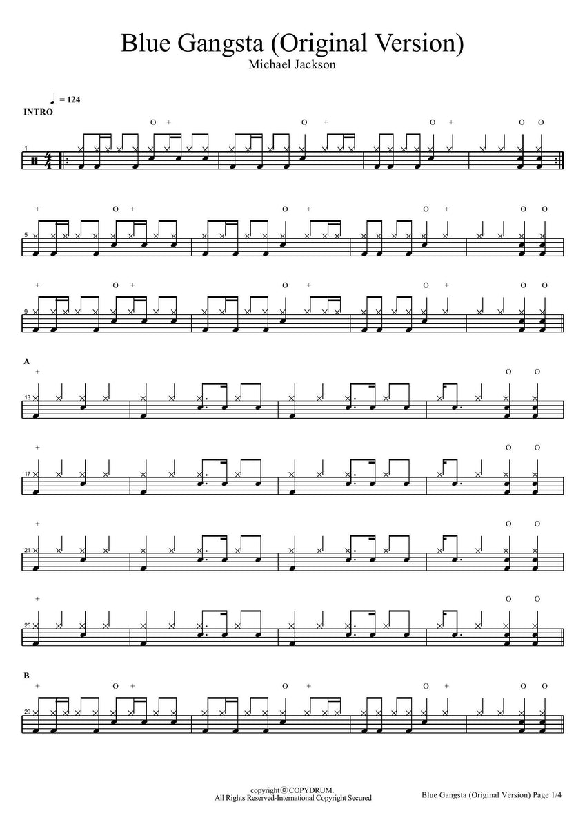 Blue Gangsta (Original Version) - Michael Jackson - Full Drum Transcri ...