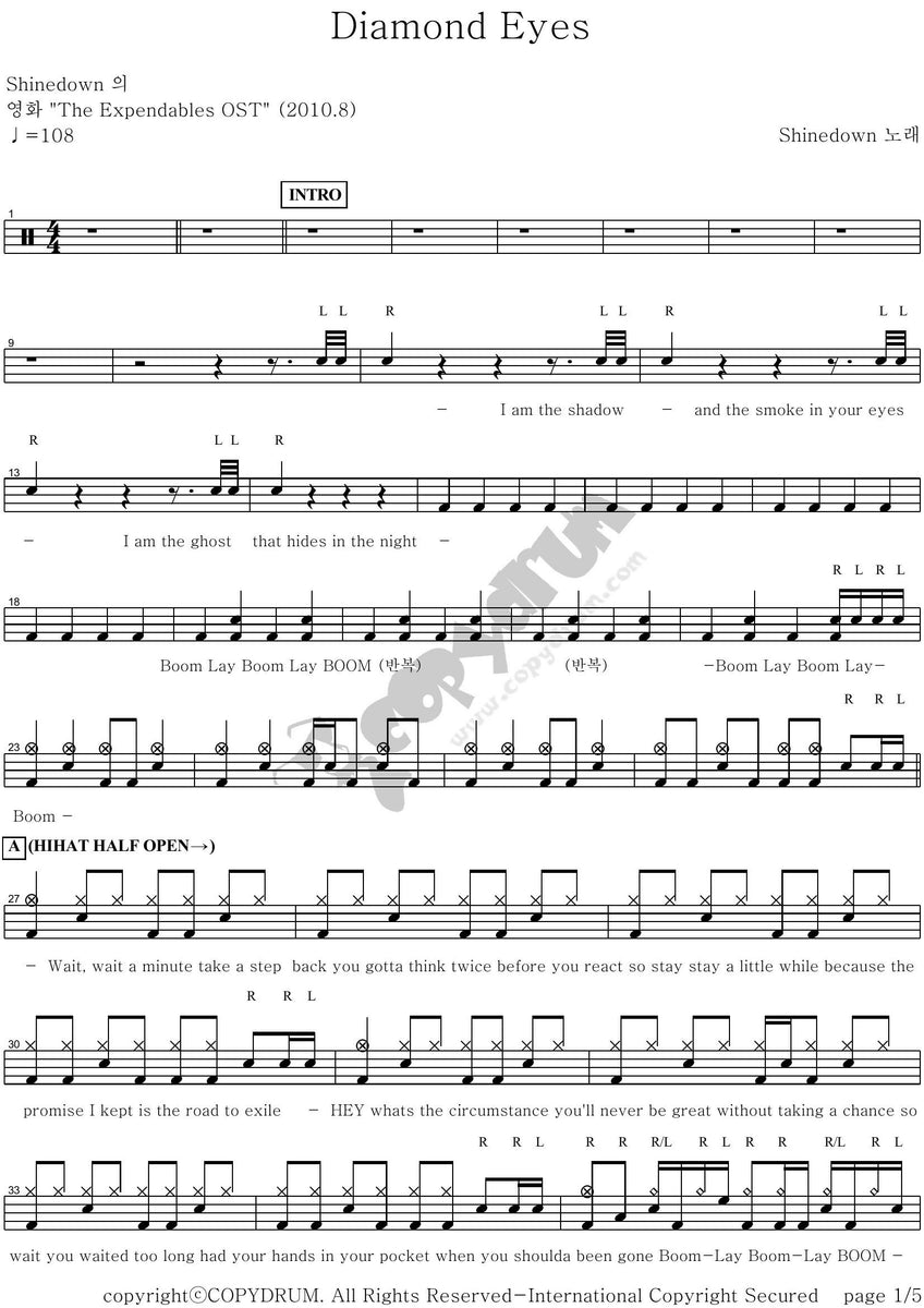 Diamond Eyes - Shinedown - Full Drum Transcription / Drum Sheet Music ...