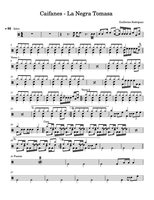 La Negra Tomasa - Caifanes - Drum Sheet Music - Carlos Dias-Aidos ...
