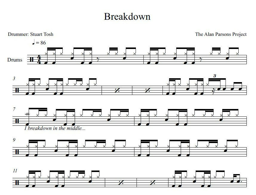 Breakdown - The Alan Parsons Project - Drum Sheet Music - Franki Bio ...