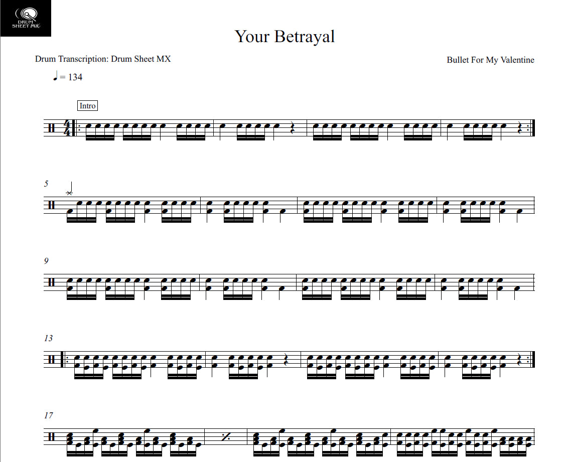 Your Betrayal - Bullet for My Valentine - Drum Sheet Music - Drum Sheet ...