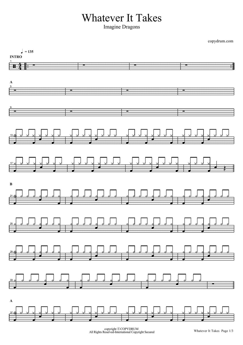 Whatever It Takes - Imagine Dragons - Drum Sheet Music - COPYDRUM ...