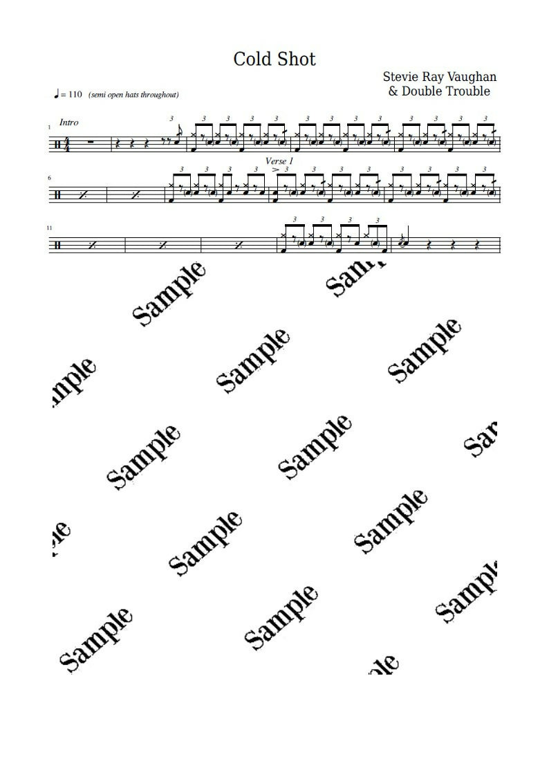 Cold Shot - Stevie Ray Vaughan & Double Trouble - Drum Sheet Music ...