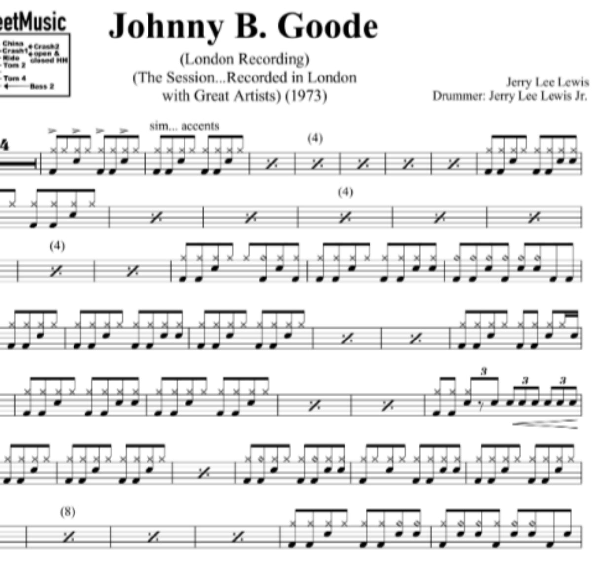 Johnny B. Goode - Jerry Lee Lewis - Drum Sheet Music ...
