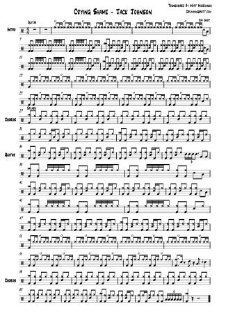 Crying Shame - Jack Johnson - Drum Sheet Music - AriaMus.com ...