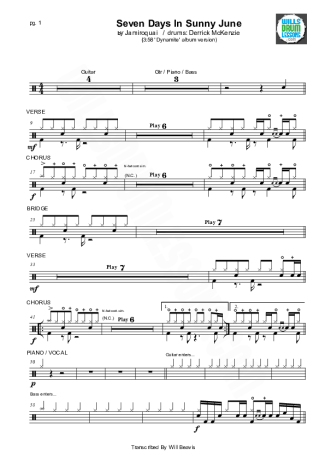 Seven Days in Sunny June - Jamiroquai - Drum Sheet Music - AriaMus.com ...