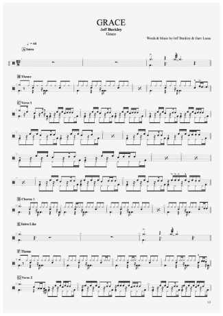 Grace - Jeff Buckley - Drum Sheet Music - AriaMus.com – DrumSetSheetMusic