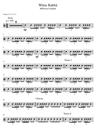 White Rabbit - Jefferson Airplane - Drum Sheet Music - AriaMus.com ...