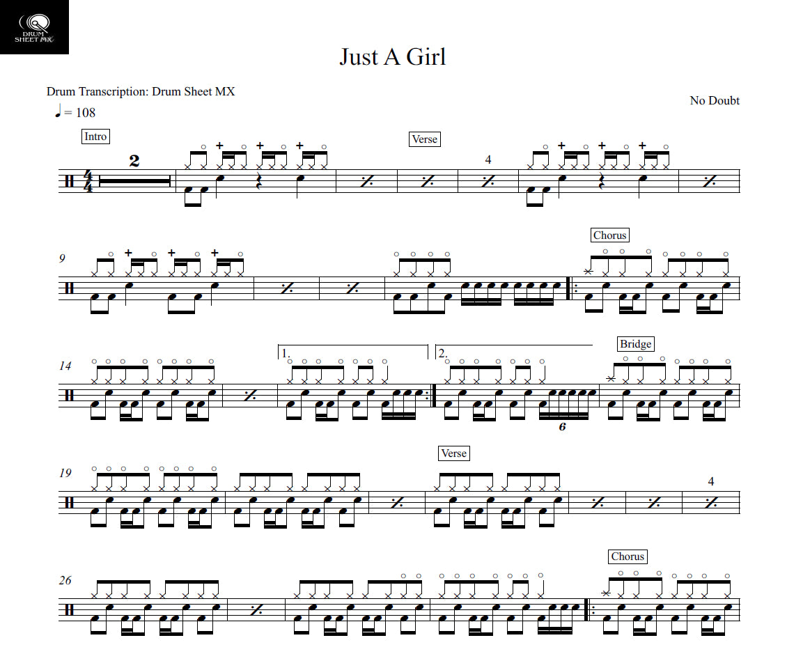 Just a Girl - No Doubt - Drum Sheet Music - Drum Sheet MX ...