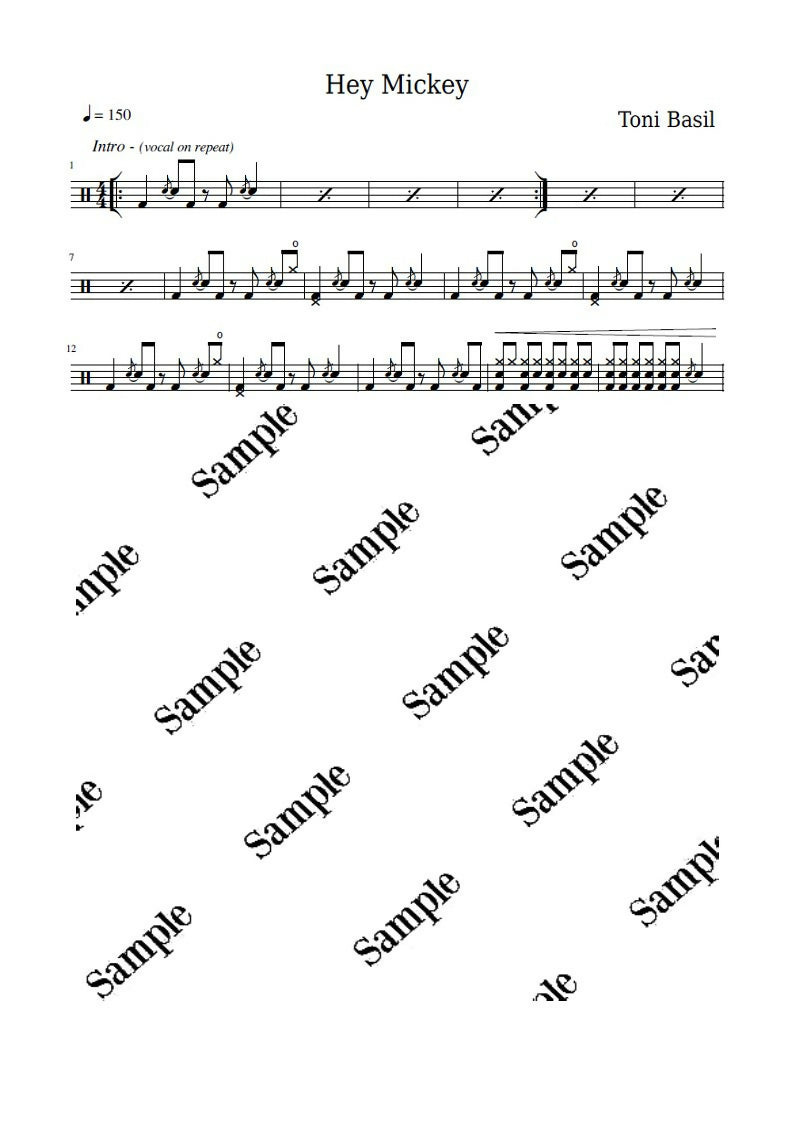 Hey Mickey - Toni Basil - Drum Sheet Music - KiwiDrums – DrumSetSheetMusic