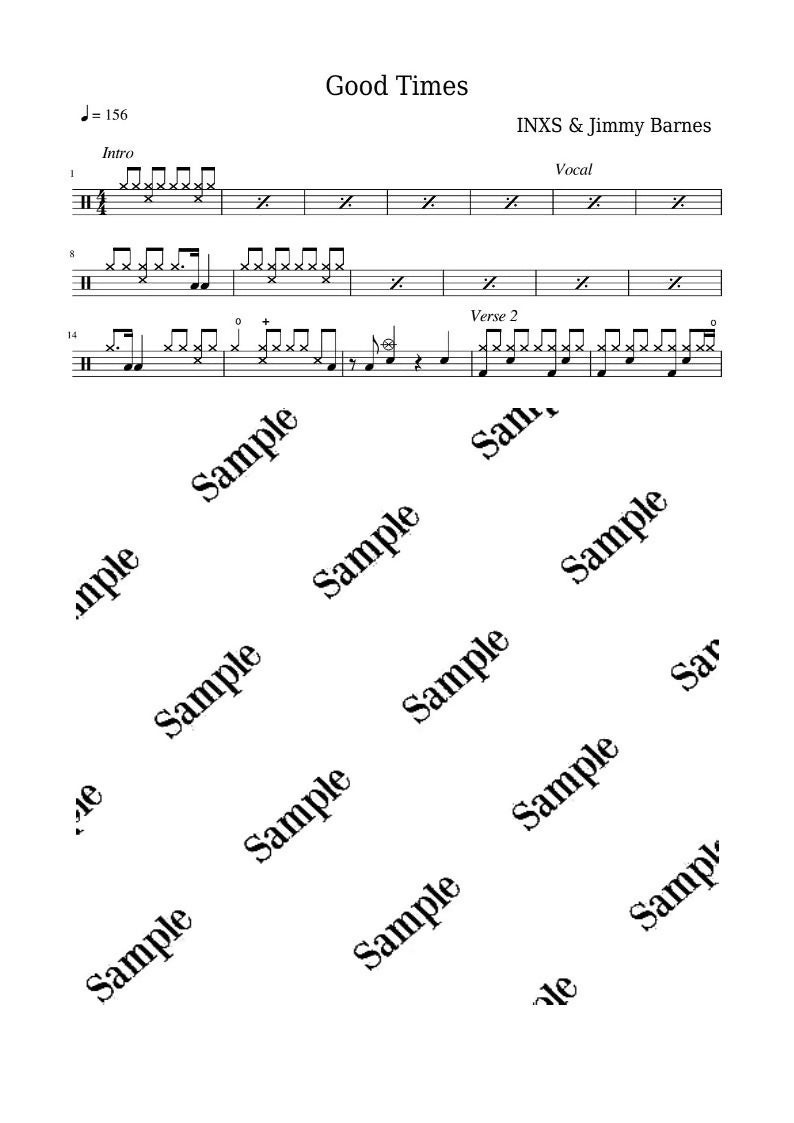 Good Times (feat. Jimmy Barnes) - INXS - Drum Sheet Music - KiwiDrums ...