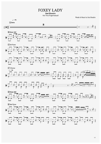 Foxey Lady - The Jimi Hendrix Experience - Drum Sheet Music - AriaMus ...