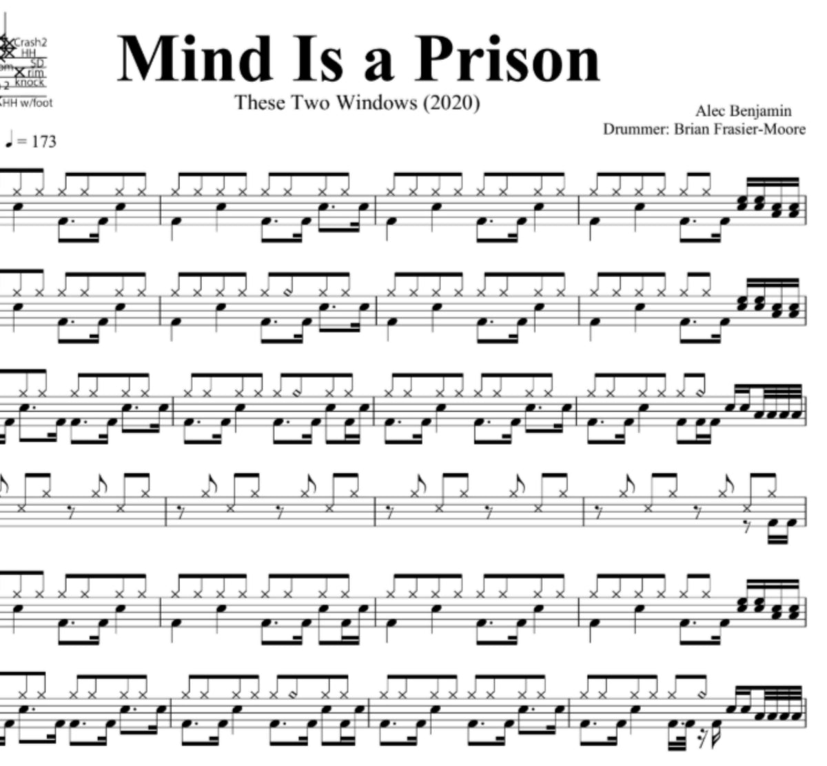 Mind Is a Prison - Alec Benjamin - Drum Sheet Music - DrumSetSheetMusic.com