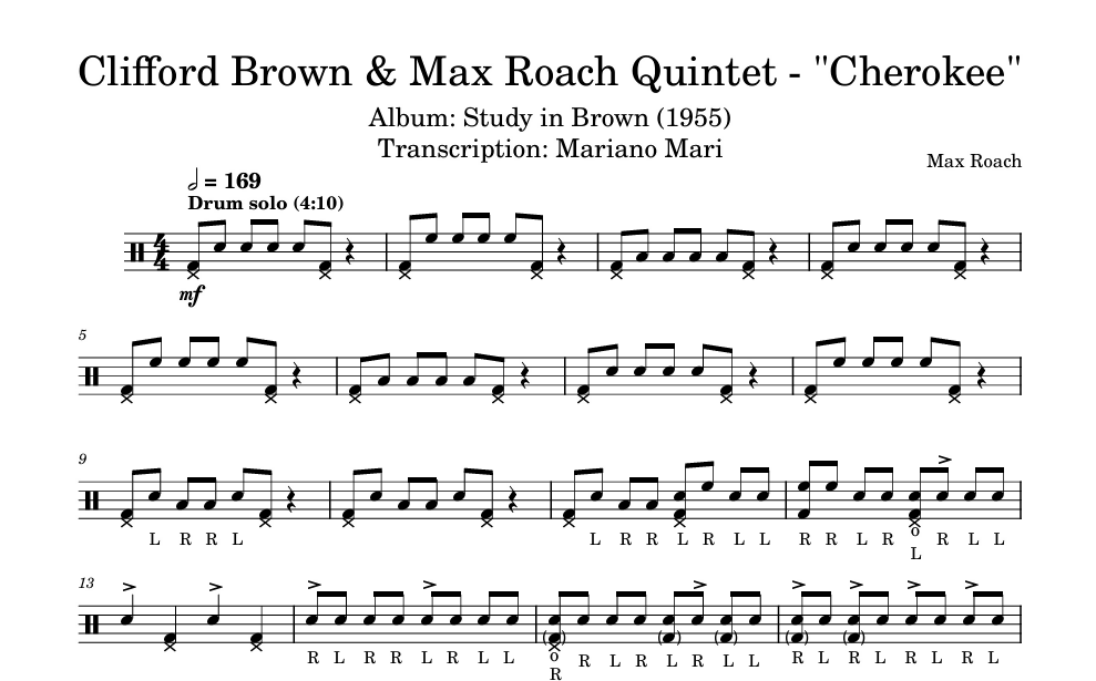 Cherokee - Clifford Brown & Max Roach - Drum Sheet Music - Mari ...