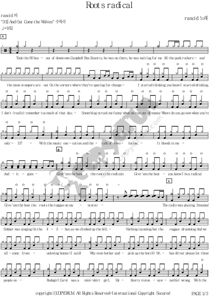 Roots Radical - Rancid - Drum Sheet Music - COPYDRUM – DrumSetSheetMusic