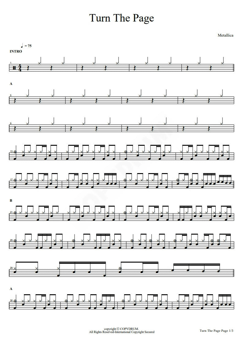 Turn the Page - Metallica - Drum Sheet Music - COPYDRUM – DrumSetSheetMusic