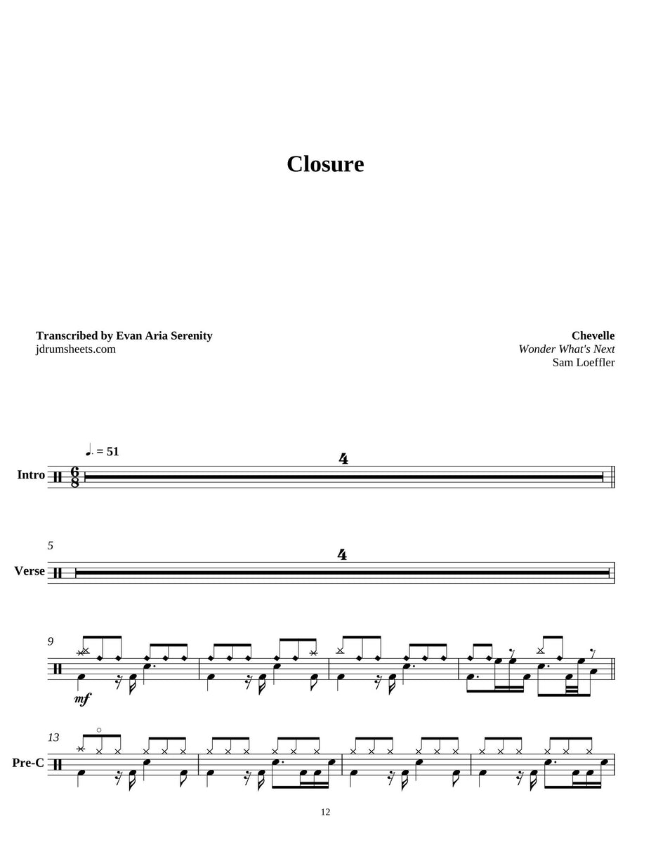 Closure - Chevelle - Drum Sheet Music - Jaslow Drum Sheets ...