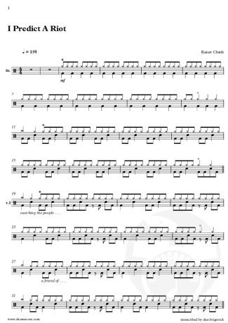 I Predict a Riot - Kaiser Chiefs - Drum Sheet Music - AriaMus.com ...