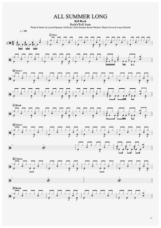 All Summer Long - Kid Rock - Drum Sheet Music - AriaMus.com ...