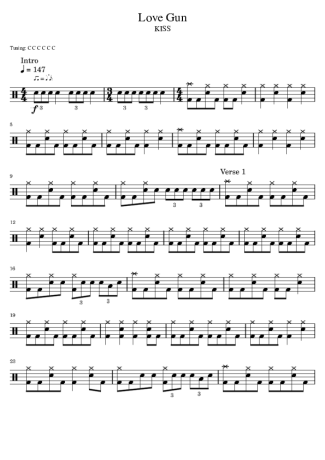 Love Gun - Kiss - Drum Sheet Music - AriaMus.com – DrumSetSheetMusic