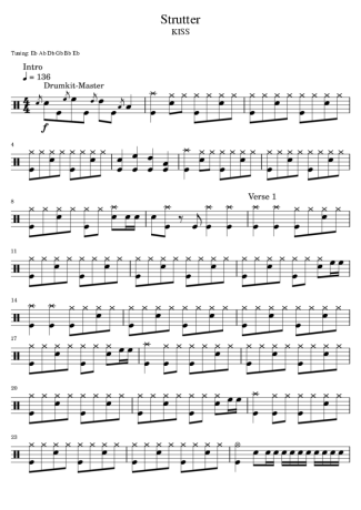 Strutter - Kiss - Drum Sheet Music - AriaMus.com – DrumSetSheetMusic