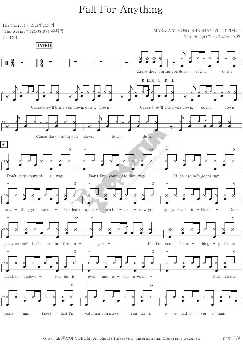 Fall for Anything - The Script - Drum Sheet Music - COPYDRUM ...