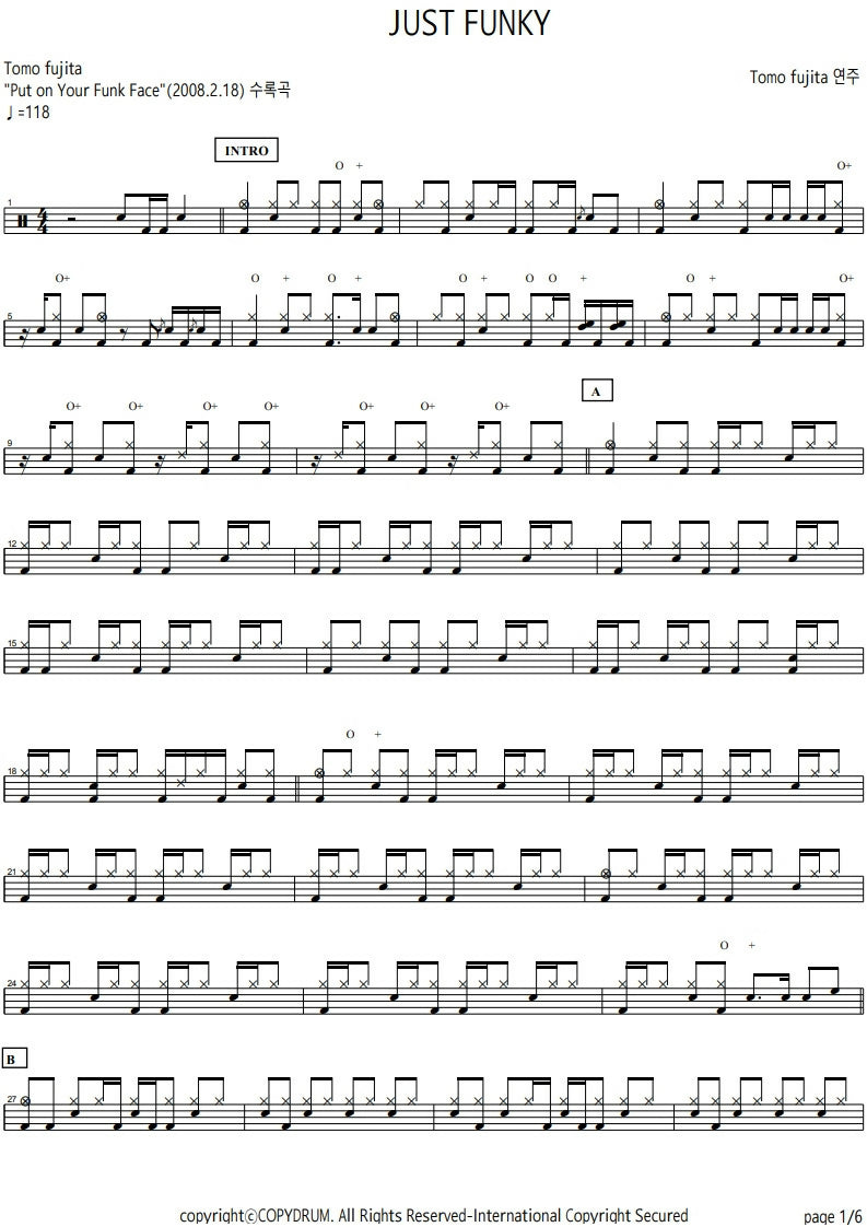 Just Funky - Tomo Fujita & Blue Funk - Drum Sheet Music - COPYDRUM ...