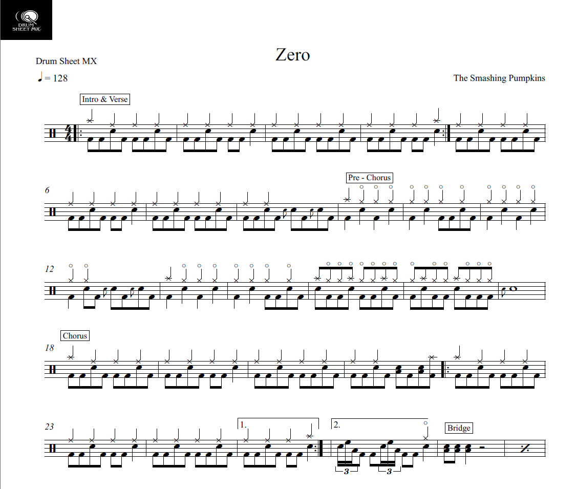 Zero - The Smashing Pumpkins - Drum Sheet Music - Drum Sheet MX ...