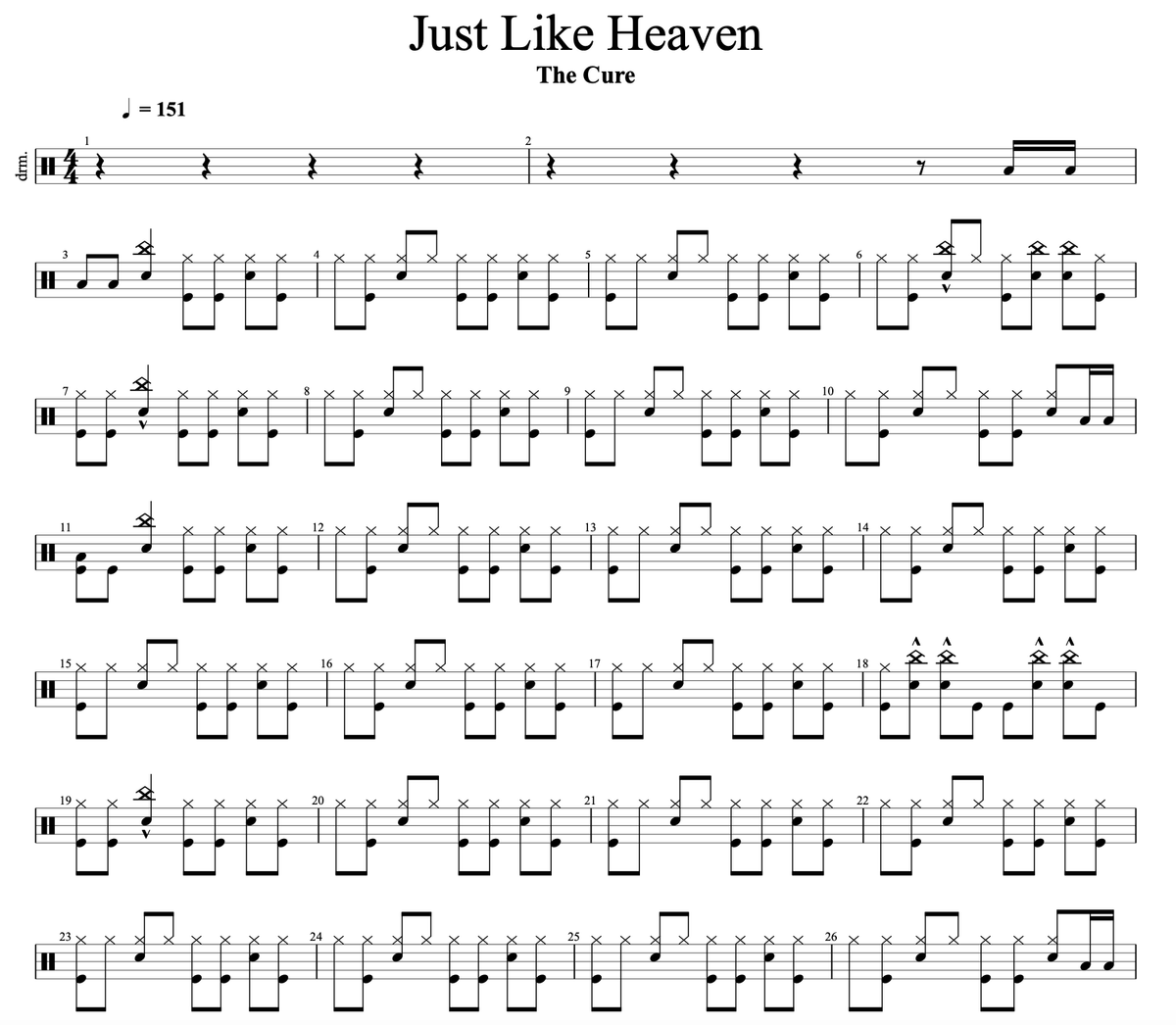 Just Like Heaven - The Cure - Drum Sheet Music - Cyril Mayer ...