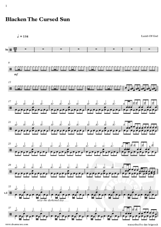 Blacken the Cursed Sun - Lamb of God - Drum Sheet Music - AriaMus.com – DrumSetSheetMusic