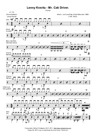 Mr. Cab Driver - Lenny Kravitz - Drum Sheet Music - AriaMus.com – DrumSetSheetMusic
