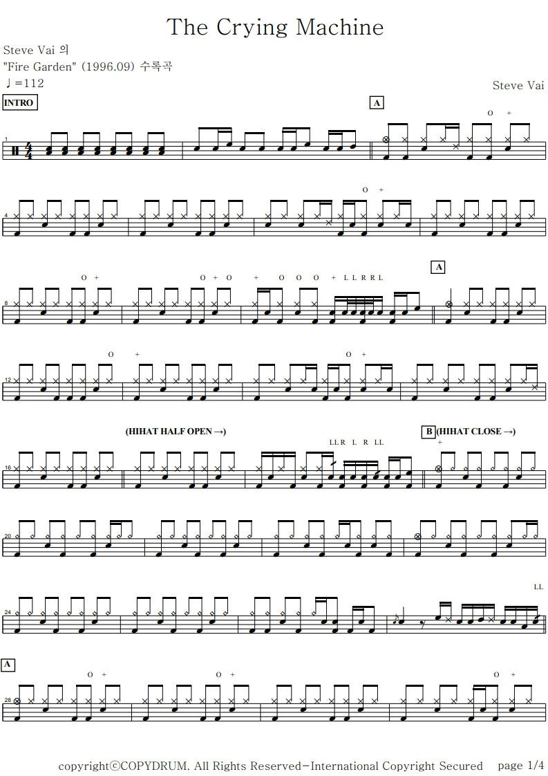 The Crying Machine - Steve Vai - Drum Sheet Music - COPYDRUM ...