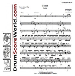 Flame (炎) - Lisa - Drum Sheet Music - DrumScoreWorld.com ...