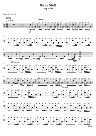 Break Stuff - Limp Bizkit - Drum Sheet Music - AriaMus.com ...