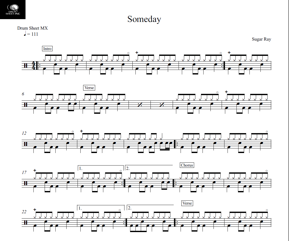 Someday - Sugar Ray - Drum Sheet Music - Drum Sheet MX – DrumSetSheetMusic