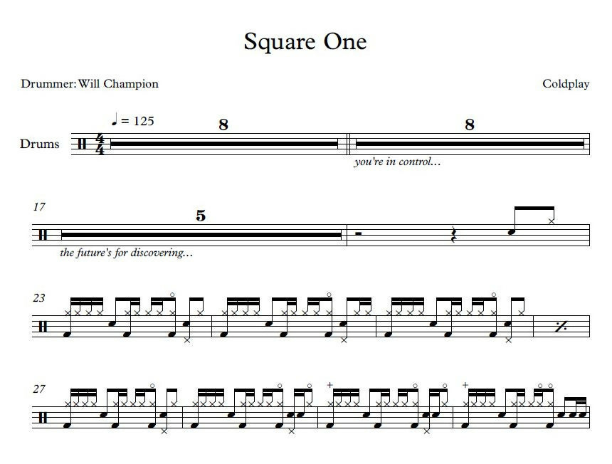 Square One - Coldplay - Drum Sheet Music - Franki Bio – DrumSetSheetMusic