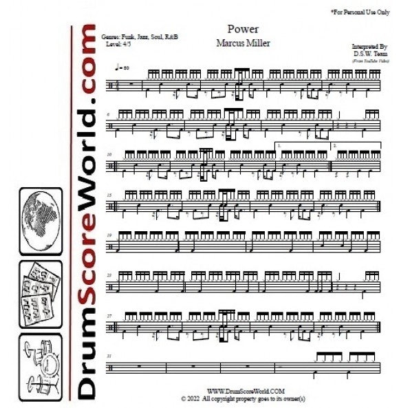 Power - Marcus Miller - Drum Sheet Music - DrumScoreWorld.com ...