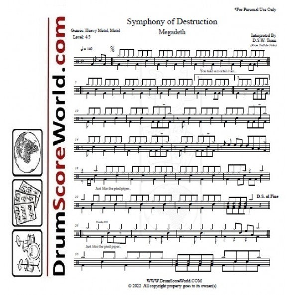 Symphony of Destruction - Megadeth - Drum Sheet Music - DrumScoreWorld ...